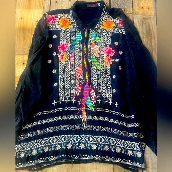 Johnny Was | Tops | Johnny Was Embroidered Blouse With Tab Sleeves ...